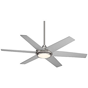 Casa Vieja 56" Estate Modern 6 Blade Indoor Outdoor Ceiling Fan with Light LED Remote Control Brushed Nickel White Diffuser Damp Rated for Patio Exterior House Porch Gazebo Garage