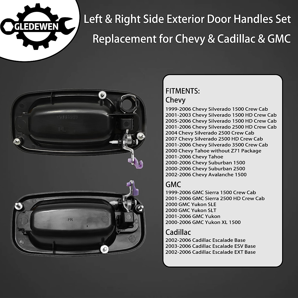 Exterior Door Handles Set, Compatible with 1999-2007 Chevy Silverado Suburban Tahoe Avalanche, GMC Sierra Yukon, Cadillac Escalade, Front Rear Left Driver & Right Passenger,15034985 15721572 GM1520105