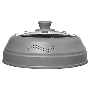 LSR LORESO Microwave Splatter Food Cover - Heat Resistance Clear Glass, Vented Silicone Guard with Grip Handle, Collapsible Dish Cover Blocks Popping Grease and Foods