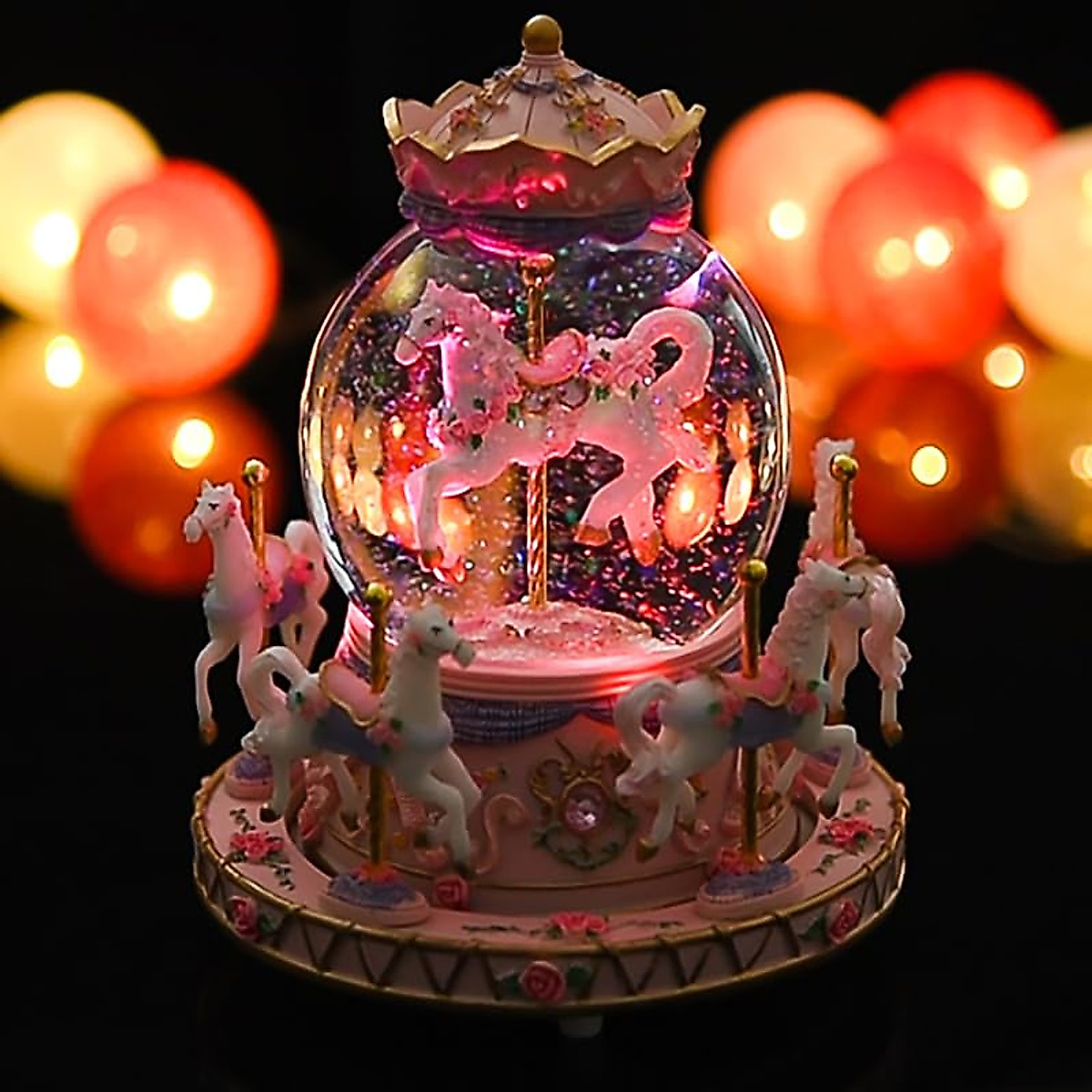 Carousel Horse Music Box Gift, Carousel Snow Globe with Lights Gifts for Kids Daughter Woman Girls Mom Wife Christmas Birthday Valentine Play You are My Sunshine