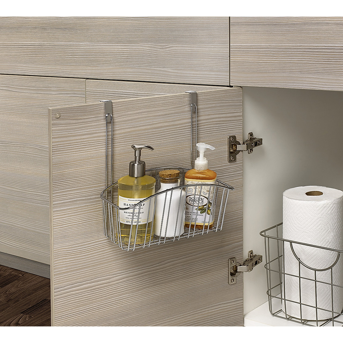 Spectrum Diversified Contempo Storage Basket Over The Cabinet, Steel Wire, Sink Organizer for Kitchen & Bathroom, Medium, Chrome