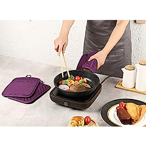 VEIKERY Cotton Pocket Pot Holders Machine Washable Heat Resistant Hot Pads for Kitchen and Baking Square Purple Oven Mitts 7"x9" Set of 5