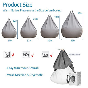 Stuffed Animal Storage Bean Bag Cover (No Filler) Extra Soft Beanbag Seat Chair Covers-Cotton Linen Memory Foam Beanbag Replacement Cover for Adults Children without Filling