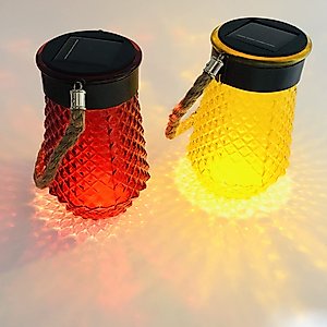 Asunny Solar Lanterns Glass Lights Inventory Clearance Diamond-Shaped , 2pack Hanging Decor Indoor Outdoor Landscape Decoration, Waterproof Warm Lights Decoration for Table Patio Garden Deck Yard