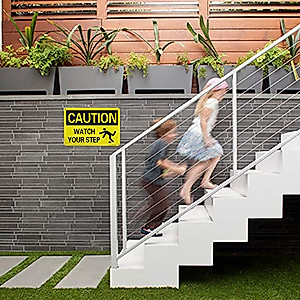 Enjoyist 2-Pack Safety Sign Caution Watch Your Step Sign, 10"x 7" .04" Aluminum Reflective Sign Rust Free Aluminum-UV Protected and Weatherproof