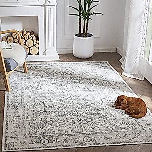 jinchan Area Rug 5x7 Washable Rug Living Room Vintage Rug Boho Area Rug Non Slip Accent Rug Thin Rug Retro Floral Print Indoor Mat for Bedroom Kitchen Grey