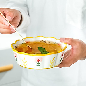 BESTonZON Yellow Mixing Cups Fruits Center Dip Dishwasher Microwave Baking Pattern Kids Kitchen Ramen Bakeware Fruit Floral Wedding Decorative Vegetables Pasta Snack Poorn Candy Oven Side