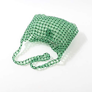 YIFEI Women Green Colored Transparent Beaded Acrylic Shoulderbag Evening Handmade Crossbody Bags