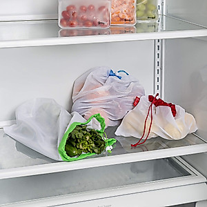 Goodful Reusable Mesh Produce Bags, Washable, Breathable and See-Through with Colorful Drawstring Toggle Closures, For Grocery Shopping, Fruits, and Vegetable, 12 Pack, Multicolor