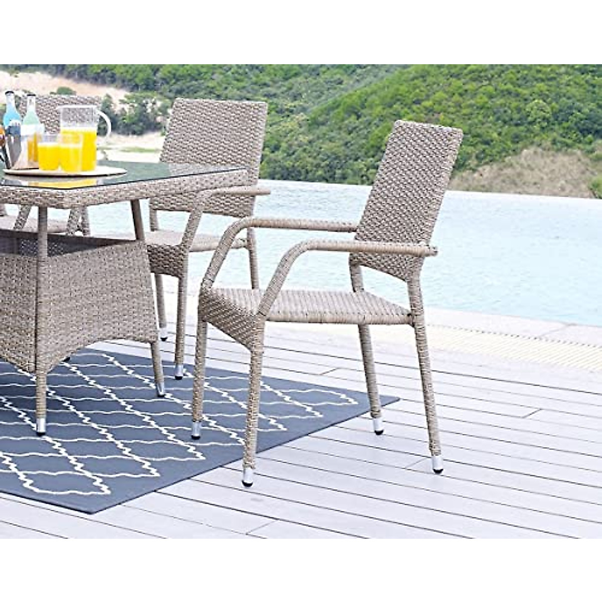 Manhattan Comfort Genoa Patio Dining Armchair, Set of 2, Nature Tan Weave