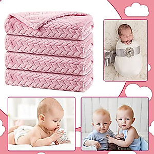 4 Pcs Baby Blanket Flannel, Cozy Throw Blanket for Newborn Infant Toddler Soft Warm Fleece Plush Sherpa Blanket Receiving Baby Blanket for Crib Stroller (Light Pink, 24 x 32 Inch)