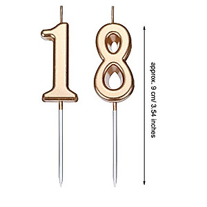 18th Birthday Candles Cake Number 18 Candles Happy Birthday Cake Candles Topper Decoration Cake Topper Numeral Candles for Birthday Wedding Anniversary Celebration Favor, Champagne Gold