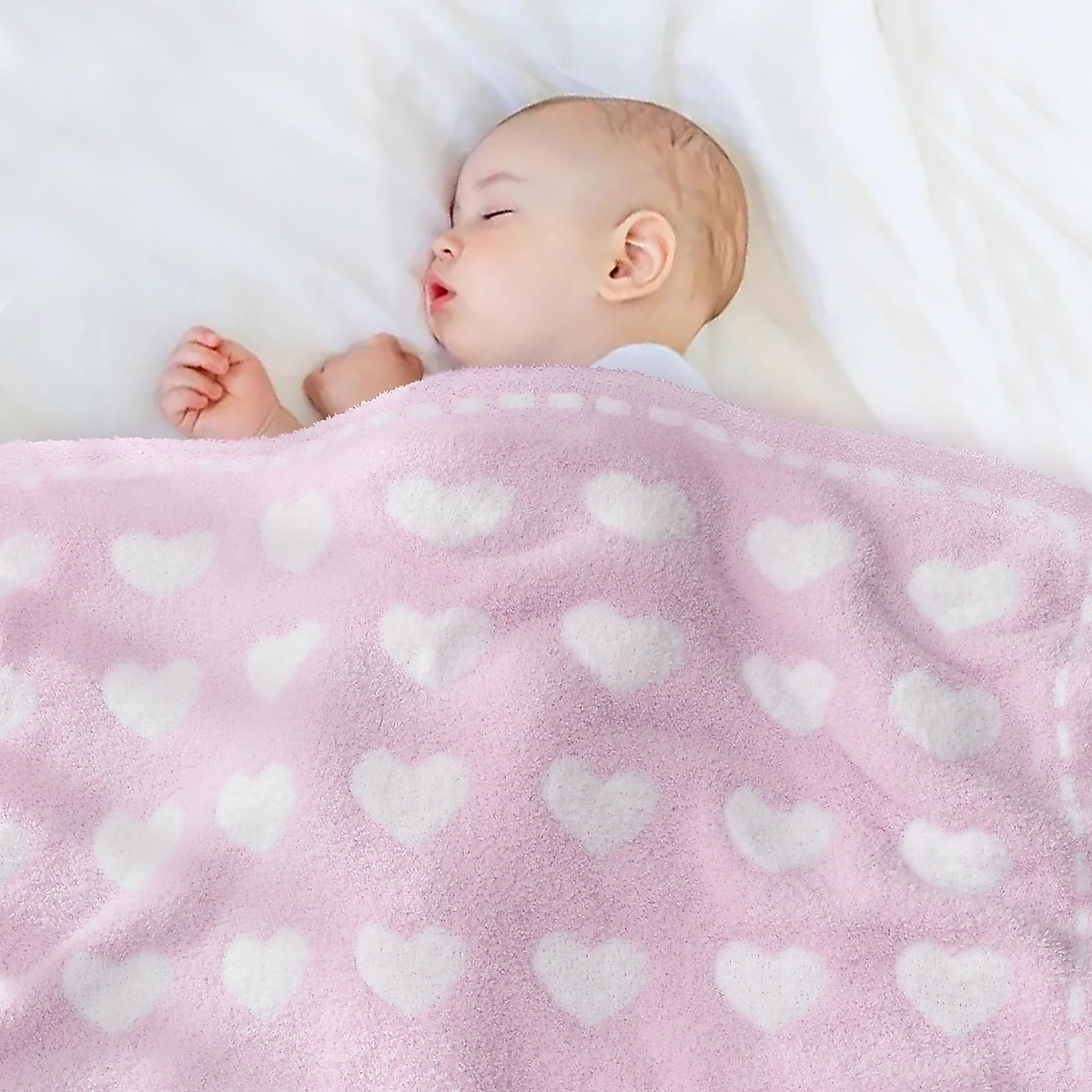 Kid Nation Baby Blankets for Girls Boys Toddler Double-Sided Heart Blanket,40"X 30"Soft Plush Crib Blanket Fluffy Baby Quilt Newborn Stroller Blanket,Prism Pink