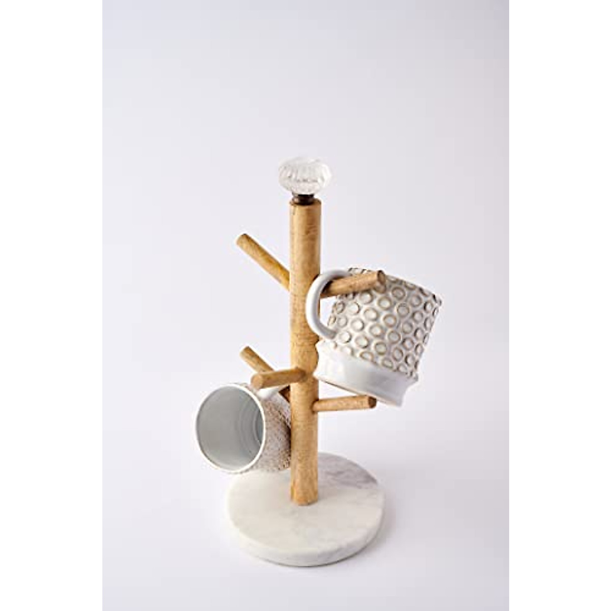 Mud Pie Glass Knob Mug Holder, Wood, 12 1/2" x 6" Dia, Brown