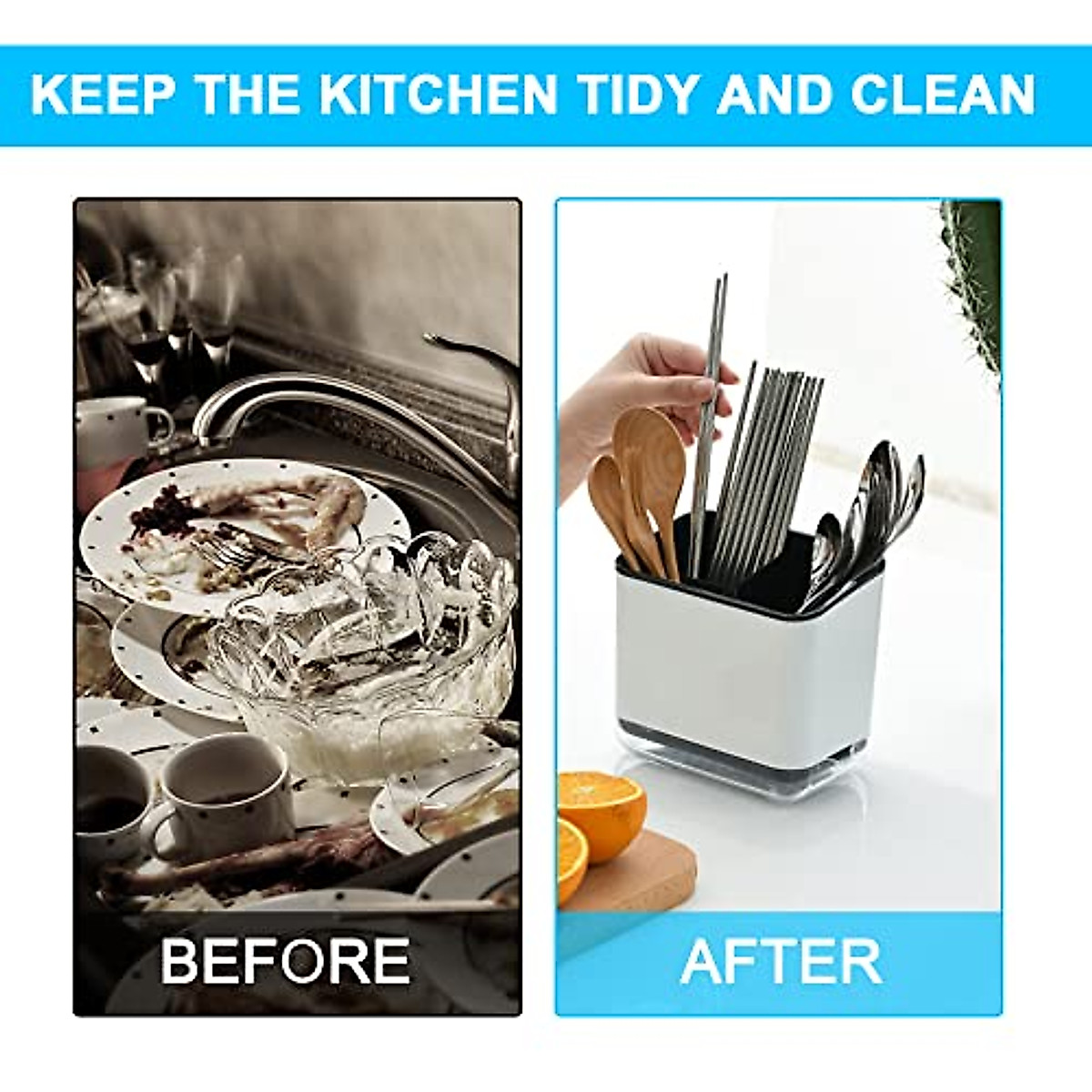 Tengfy Utensil Holder for Kitchen Counter Spoon Holder Silverware Holder Utensil Caddy Cutlery Drainer Sink Caddy-Black