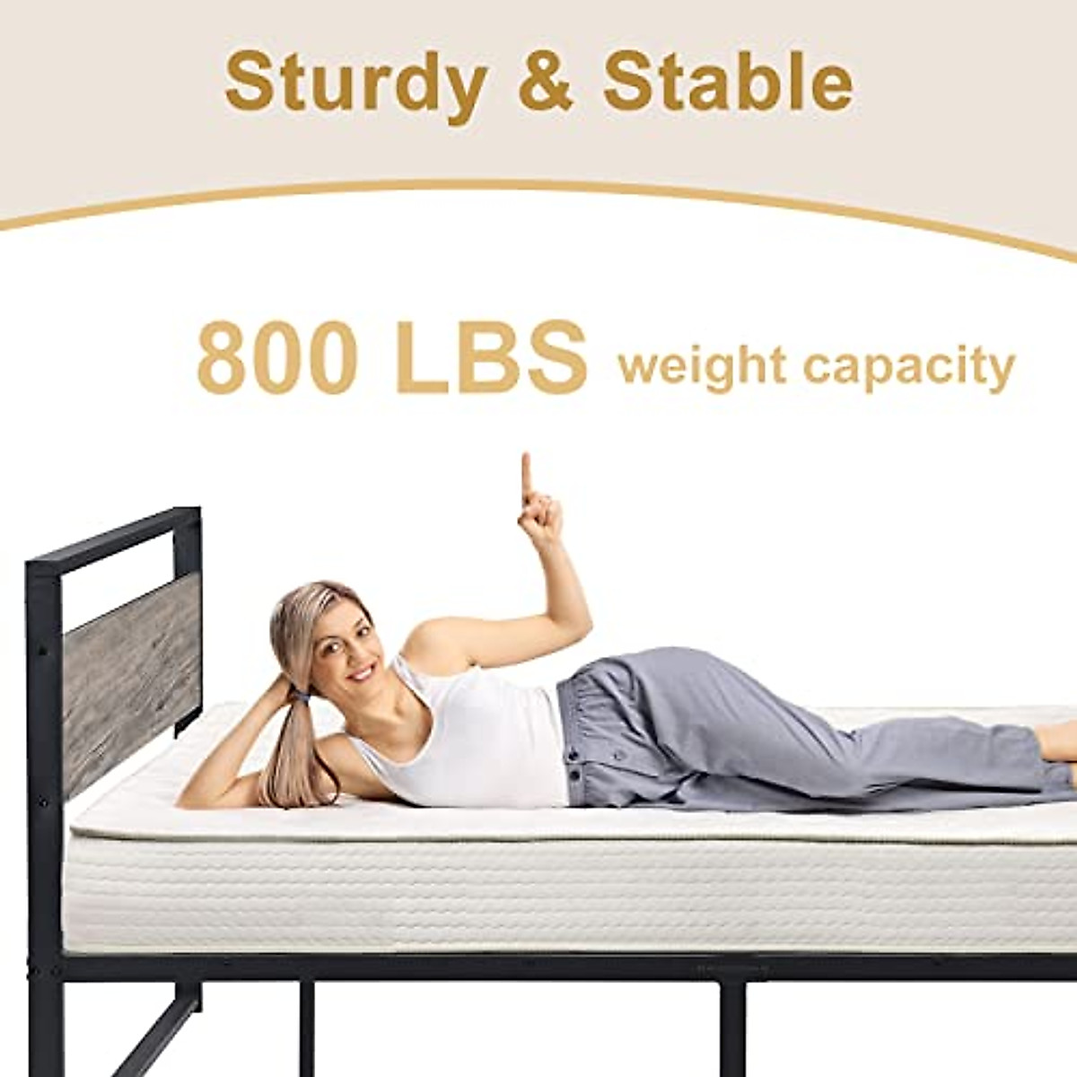 Zevemomo Queen Size Bed Frame with Wooden Headboard and Footboard, Queen Metal Platform Bed Frame Mattress Foundation with Large Under Bed Storage, No Box Spring Needed/Noise-Free/Easy Assembly