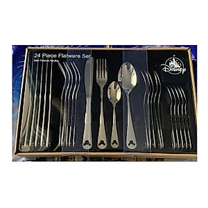 Disney Parks Mickey Mouse Icon Silhouette 24 pcs Satin Finish Silverware Flatware Set
