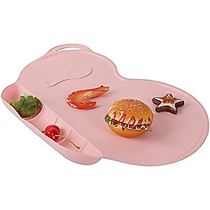 Silicone Placemats with Food Catching Pockets - 15 x 10” Home and Restaurant Table Mat - Non-Slip Suction Placemat for Toddlers (Pink)