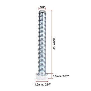 uxcell Hex Head Screw Bolts Carbon Steel 3/8"-16x3'' Fastener Grade 5 UNC Black 5pcs