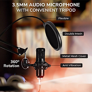 Prisciliano Podcast equipment bundle. Audio Interface with condenser microphone & accesories: Sound Card Mixer. Podcast Studio equipment for Live Streaming, PC, Karaoke Recording and Gaming. DJ Mixer.