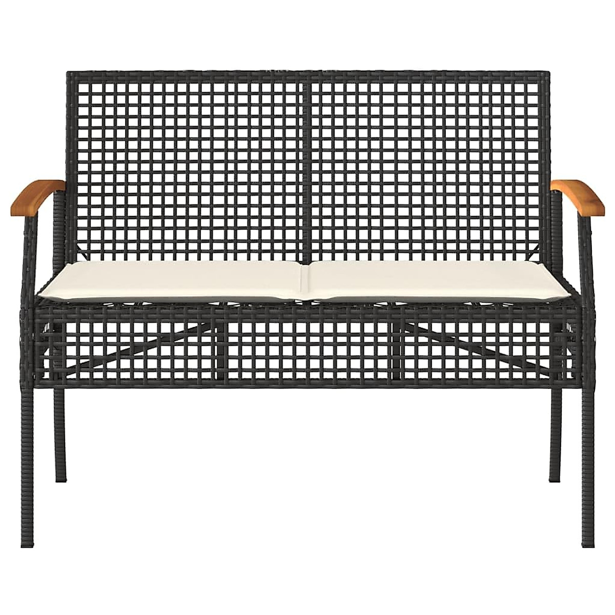 MINERWALL Patio Bench with Cushion Black Poly Rattan Acacia Wood,Comfortable Patio Bench with Padded Cushion and Durable Rattan Frame for Outdoor Use Patio Benches, Outdoor Furniture, Outdoor Benches