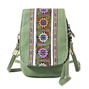 Goodhan Embroidery Canvas Crossbody Bag Cell phone Pouch Coin Purse for Women