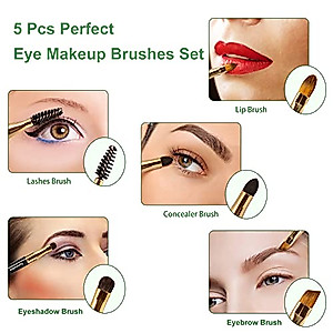 Velony Vacay Eye Makeup Brush Set, Travel Size Makeup Brush Eyebrow Makeup Brushes for Eyeshadow, Concealer, Lashes, Lip, 5 Piece Set