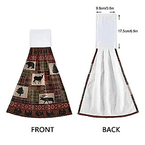 Socira 2 Pack Hanging Tie Towels Set, Farmhouse Cabin Absorbent Kitchen Hand Towels with Loop,Quick Dry Moose Bear Hand Towel for Bathroom Laundry Room Home Decor