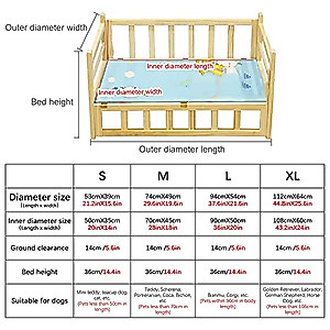 Dog Bed Blue Floral Raised, Wooden Eevated Pet cot Couch with Fenced & Stairs, for Arthritis Dogs/Senior Cats (Size : 112cmX64cm)