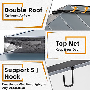 EROMMY 12'x20' Gazebo Double Aluminum Composite Roof Permanent Pavilion Gazebo Outdoor Hardtop Aluminum Frame Canopy with Curtains and Netting for Backyard Patio Lawn Garden