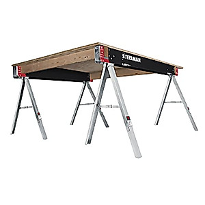 Steelman Work Table Folding Sawhorses, Set of Two, Durable Steel Construction, Folding Legs, 2x4 Table Support Arms, 2,200 lb. Combined Loading Capacity