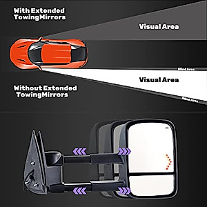 GLISTUNING Towing Mirror for Chevy Silverado - GMC Sierra Tahoe Suburban Avalanche 2003 2004 2005 2006 Side mirror with Power Glass Power Heated Extendable Trailer Mirror Pair Set