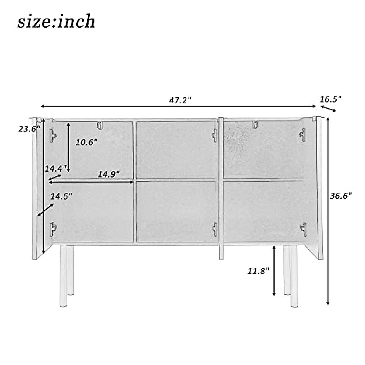Tdewlye Luxury Style Sideboard Cabinet with Gold Metal Legs & Handles,Adjustable Shelves,for Dining Room Living Room Entryway (White@s)