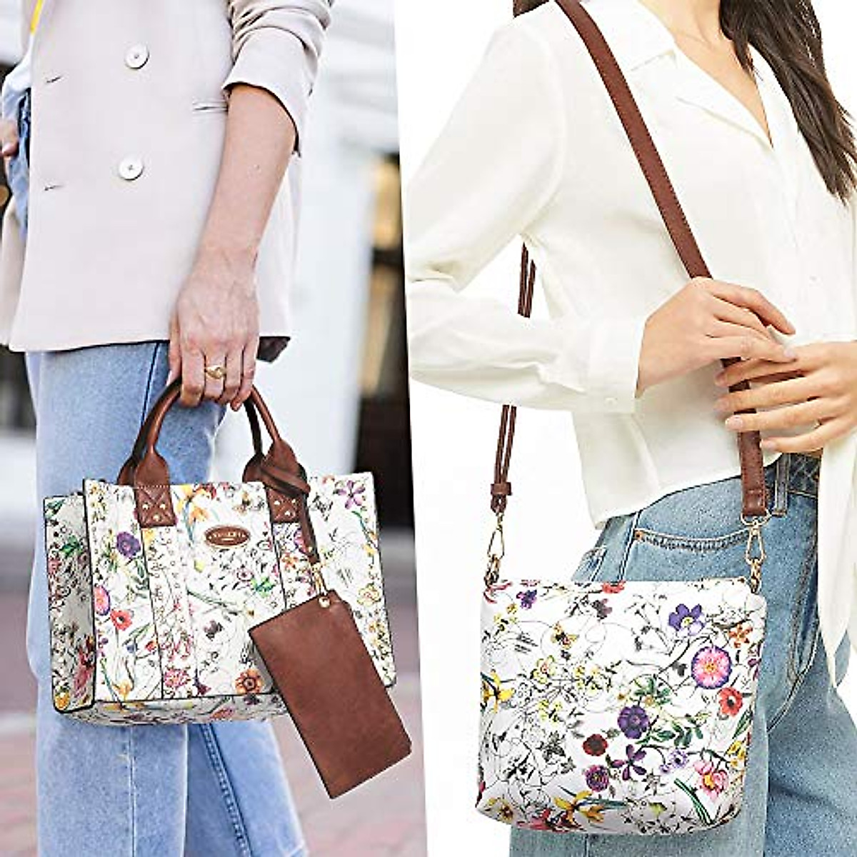 Dasein 3pcs Women Handbag Wallet Top Handle Satchel Purse Hobo Crossbody Shoulder Bag Tote Bag with Studs