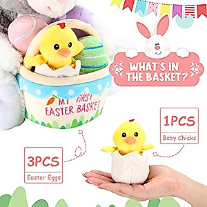 6 Pieces My First Plush Egg Basket 14 Inch Plush Easter Bunny Rabbit Stuffed Animal with Plush Easter Chick Eggs for Easter Theme Party Favor, Easter Eggs Hunt, Basket Stuffers Fillers Gifts