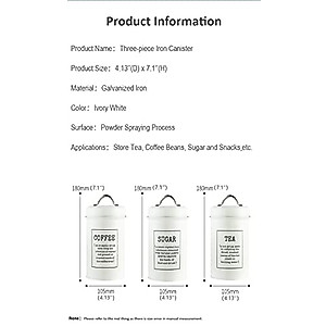 schonee Beige Kitchen Canisters, Rustic Farmhouse Canisters Set for Dry Food Storage, Metal Countertop Storage Jar, Set of 3 Coffee Sugar Tea Storage Containers(Set of 3 (Ivory White))