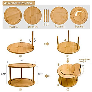 Lazy Susan Turntable Spice Rack - 10 Inch 2-Tier Bamboo Kitchen Countertop Cabinet Rotating Condiments Organizer