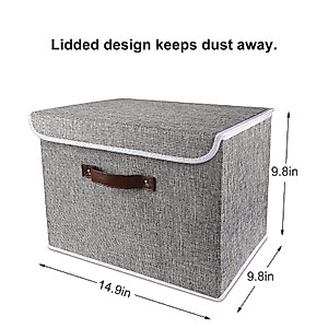 coastal rose Foldable Storage Bins, 2 Pack Decorative Fabric Storage Boxes Baskets with Lid & Handle, Stackable Storage Cubes Organizers for Home, Shelves, Closet, Bedroom, Toys(Gray)