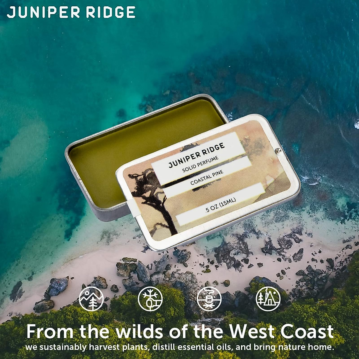 Juniper Ridge Coastal Pine Solid Perfume | Wild-Harvested Essential Oil Blend | Unisex Fragrance | Travel Friendly | 0.5 oz Tin