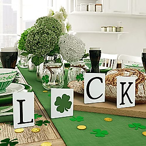 St. Patrick's Day Decorations- St Patricks Day Wood Table Sign with Four Leaf Clover Lucky Sign- St. Patrick's Day Wooden Block St. Patrick's Tiered Tray Decor for Table Home Office Party Decor
