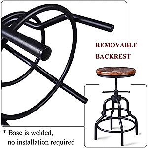 LOKKHAN Adjustable Swivel Kitchen Counter Stool with Backs-20.47"-25.59" Tall Rustic Farmhouse Industrial Bar Stools Set of 2 Breakfast Dining Cafe Stool,Welded Legs Black Metal Wooden Seat