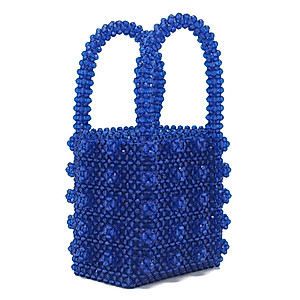 Miuco Womens Beaded Handbags Handmade Weave Crystal Pearl Tote Bags Blue