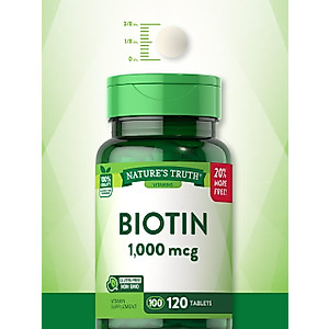 Biotin 1000mcg | 120 Tablets | Hair Skin and Nails Pills | Vegetarian, Non-GMO, Gluten Free Supplement | by Nature's Truth