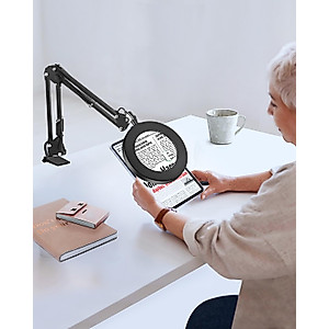 Toolour 5X&10X Magnifying Glass Light with Stand Table Clamp Lighted Magnifier Lamp for Close Work, Crafting, Model, Sewing, Jewelry, Soldering, Reading, HD Magnification for Details & Helping Hand