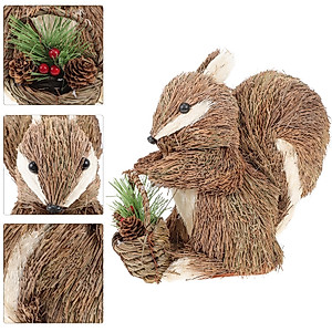 Wakauto Christmas Squirrel Figurine Fake Grass Squirrel Fall Decor Lawn Nativity Animal Ornament Simulation Squirrels Model Statue Outdoor Decor for Holiday Party Supplies
