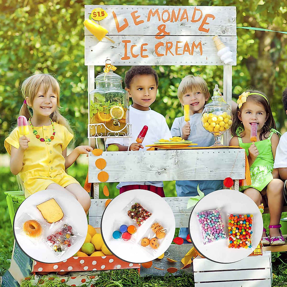 Labeol Flat Bottom Cellophane Bags 100Pcs Treat Bags with Ties 8X11 6X9 Cellophane Gift Bags Clear Goodie Bags for Packaging Favor Cookie Candy Gift Wrapping Easter