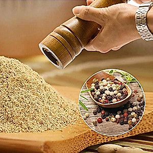 CAFFIA Wood Salt and Pepper Mill Set, Pepper Grinders, Salt Shakers with Adjustable Ceramic Rotor,Manual Spice Grinder Seasoning Powder Shakers Grinding Bottle Set Kitchen Barbecue Tools- 8 inches