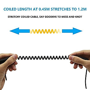 RIIEYOCA Micro USB Coiled Cable,Left Angle Micro USB Male to Right Angle USB A Male Sync & Charging Spring Spiral Cord for Micro USB Devices(1.47ft to 3.94ft)