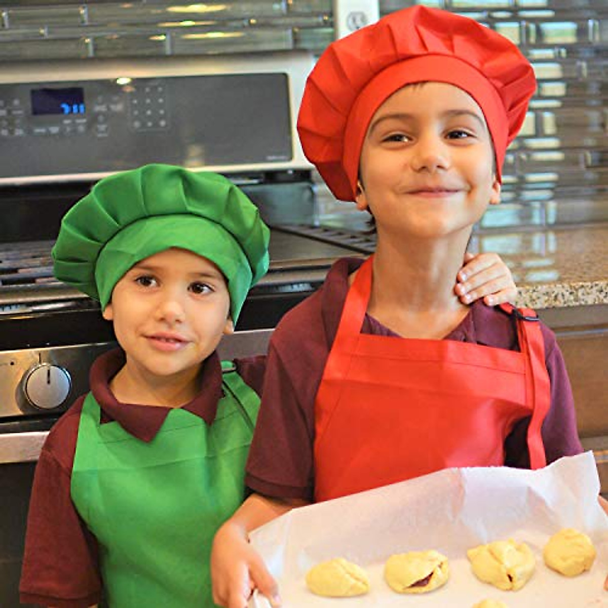 Dapper&Doll Kids Apron and Chef Hat - Gift Set for Boys Girls Ages 4-10 - Green