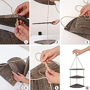 Fenteer Premium Swing Hanging Rope Corner Shelves 1 Holder W/Hook Decoration, White 2 Tier